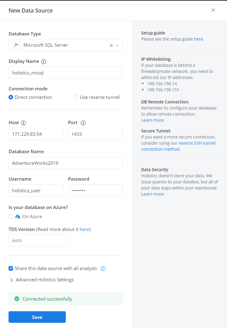 Connect To Microsoft SQL Server Holistics Docs