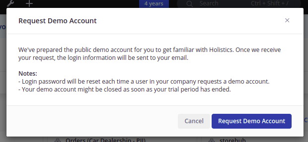 Access Demo Account | Holistics Docs